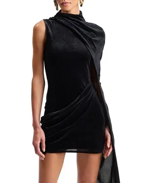 Avec Les Filles Draped Mock Neck Cape Mini Dress