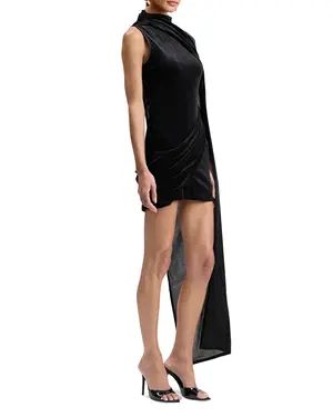 Avec Les Filles Draped Mock Neck Cape Mini Dress