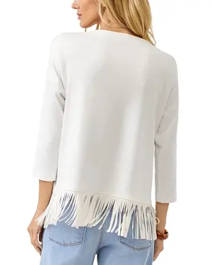 Karen Kane Boat Neck Fringe Trim Top - Cream
