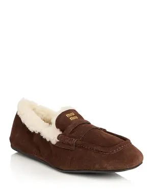 Miu Miu Shearling Penny Loafers - Moro