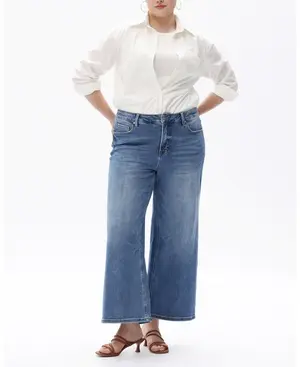 BAYEAS Plus Mid Rise Wide Leg Jeans Highly Stretchy Classic Denim For