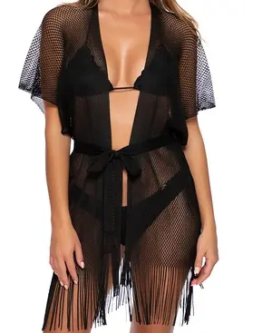 Luli Fama Sunshine Addict Short Caftan Cover-up Black
