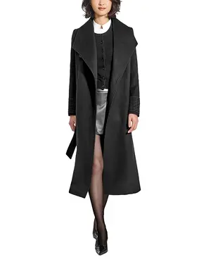 Sentaler Alpaca & Wool Funnel Collar Wrap Coat - Black