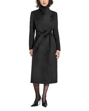 Sentaler Alpaca & Wool Funnel Collar Wrap Coat - Black