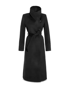 Sentaler Alpaca & Wool Funnel Collar Wrap Coat - Black