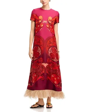 La DoubleJ Placee Swing Dress With Ostrich Feather Trim - Alchemy Placee