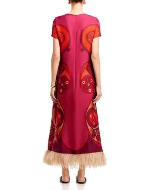 La DoubleJ Placee Swing Dress With Ostrich Feather Trim