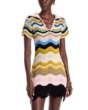 La DoubleJ Chevron Cotton Crochet Mini Dress - Multicolor