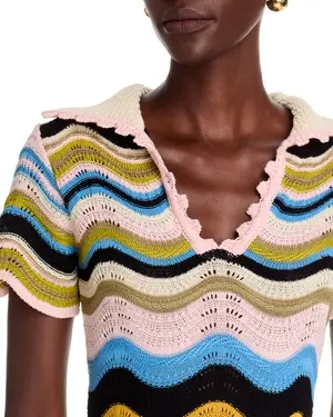 La DoubleJ Chevron Cotton Crochet Mini Dress
