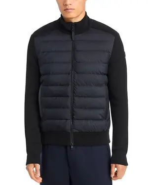 Moncler Wool Blend Zip Panel Down Cardigan Sweater - Black