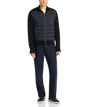 Moncler Wool Blend Zip Panel Down Cardigan Sweater