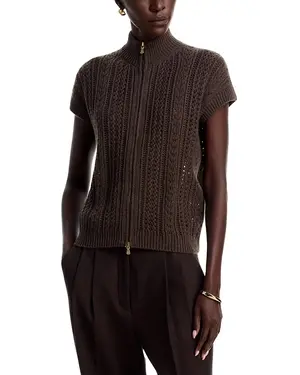 Eleventy Double Zipper Mock Neck Cashmere Sweater - Brown