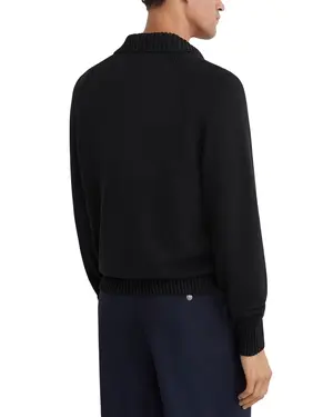 REISS Ashdown Cotton Open Collar Polo Sweater - Navy