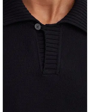 REISS Ashdown Cotton Open Collar Polo Sweater - Navy
