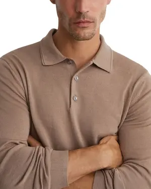 REISS Wool Slim Polo Shirt - Camel Brown