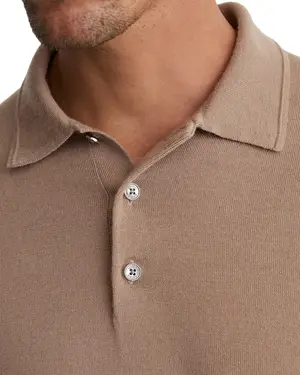 REISS Wool Slim Polo Shirt - Camel Brown