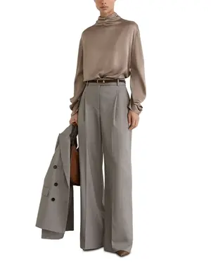 REISS Meena High Neck Long Sleeve Silk Top