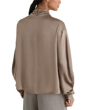 REISS Meena High Neck Long Sleeve Silk Top