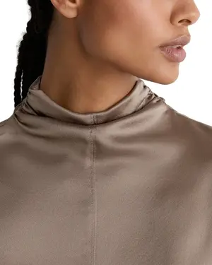 REISS Meena High Neck Long Sleeve Silk Top