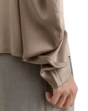 REISS Meena High Neck Long Sleeve Silk Top