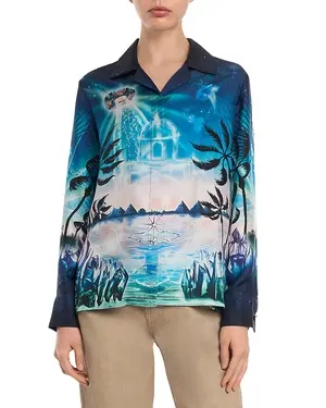 Casablanca Silk Cuban Collar Long Sleeve Shirt - Multi