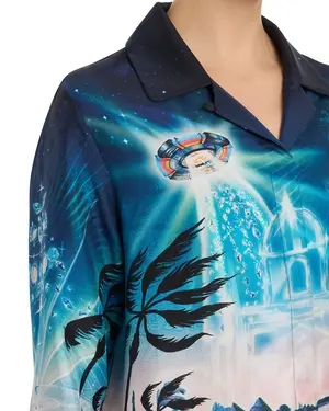 Casablanca Silk Cuban Collar Long Sleeve Shirt