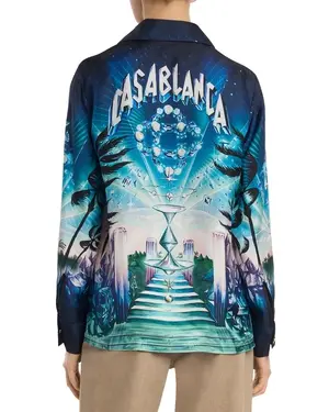 Casablanca Silk Cuban Collar Long Sleeve Shirt