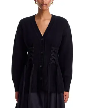 Simone Rocha Merino Wool Blend Sculpted Corset Cardigan - Black