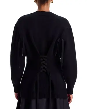 Simone Rocha Merino Wool Blend Sculpted Corset Cardigan - Black