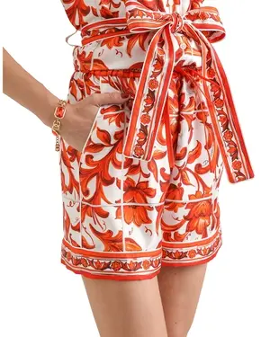 Dolce & Gabbana Majolica Print Silk Bermuda Shorts