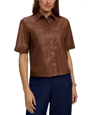 Foxcroft Demi Faux Leather Short Sleeve Shirt Macchiato
