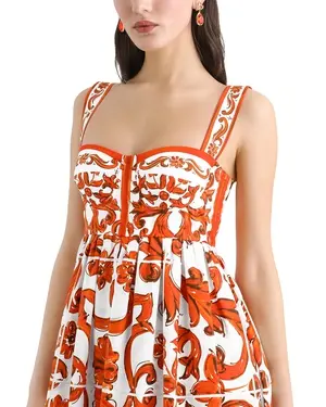 Dolce & Gabbana Majolica Print Short Poplin Dress