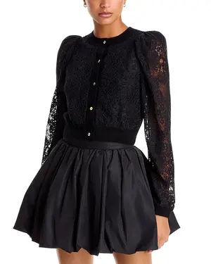Alice + Olivia Kitty Crewneck Cardigan Sweater - Black