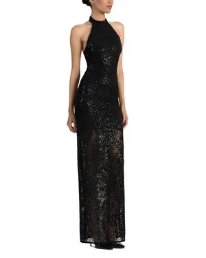 Alice + Olivia Koi Embellished Lace Halter Maxi Dress