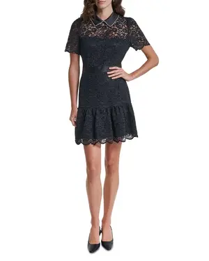 Karl Lagerfeld Paris Chenille Lace Scallop Hem Dress