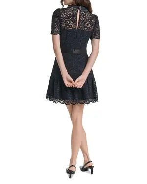 Karl Lagerfeld Paris Chenille Lace Scallop Hem Dress