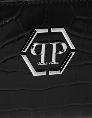 Philipp Plein Croco Embossed Round Zip Wallet