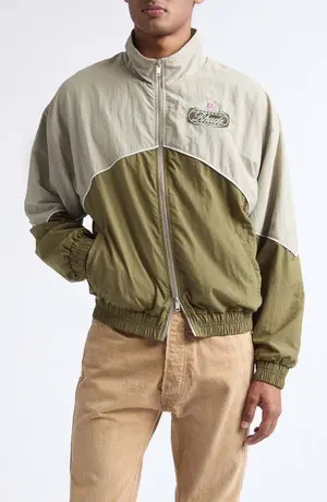 Rhude Desert Racing Embroidered Nylon Track Jacket - Olive/grey