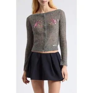 SHUSHU/TONG Beaded Floral Wool & Mohair Blend Cardigan - Grey