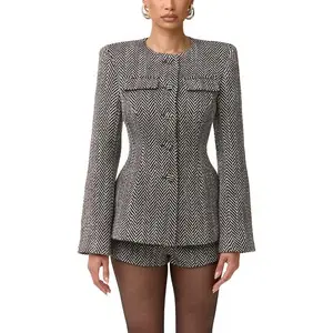 Naked Wardrobe Herringbone Wool Blend Blazer - Black Herringbone