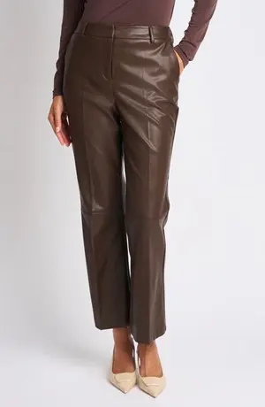 Halogen Faux Leather Tailored Ankle Straight Leg Pants - Delicioso