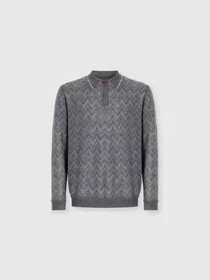 Missoni Long-sleeve Cashmere Zig Zag Polo Shirt - Grey