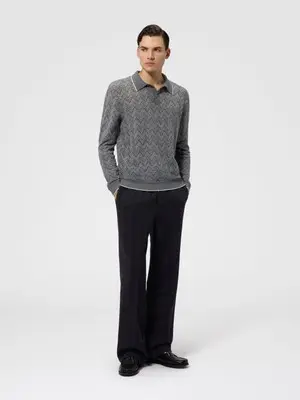 Missoni Long-sleeve Cashmere Zig Zag Polo Shirt