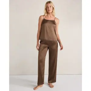 HAVEN WELL WITHIN Washable Silk Lace Pajama Pants - Deep Mocha