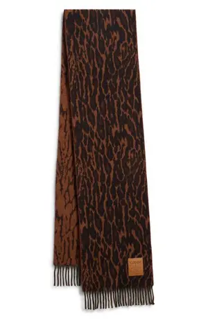 GANNI Leopard Jacquard Wool Scarf