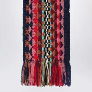 Dries Van Noten Navy Wool Scarf With Multicolour Jacquard Pattern
