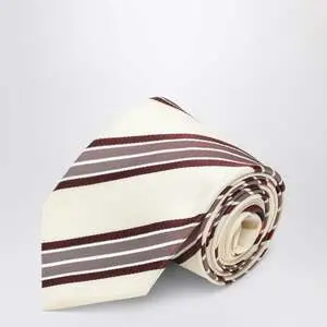Dries Van Noten Ecru Striped Silk Tie - Beige