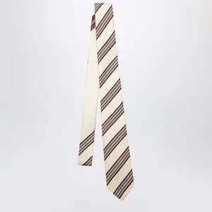 Dries Van Noten Ecru Striped Silk Tie - Beige