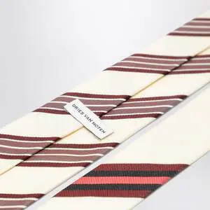 Dries Van Noten Ecru Striped Silk Tie - Beige