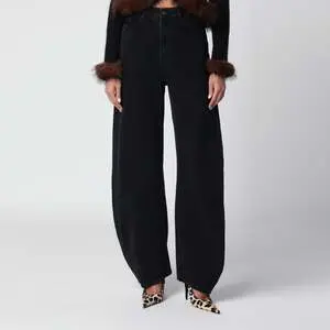 ROTATE BY BIRGER CHRISTENSEN Draped Barrel Leg Denim Jeans - Black
